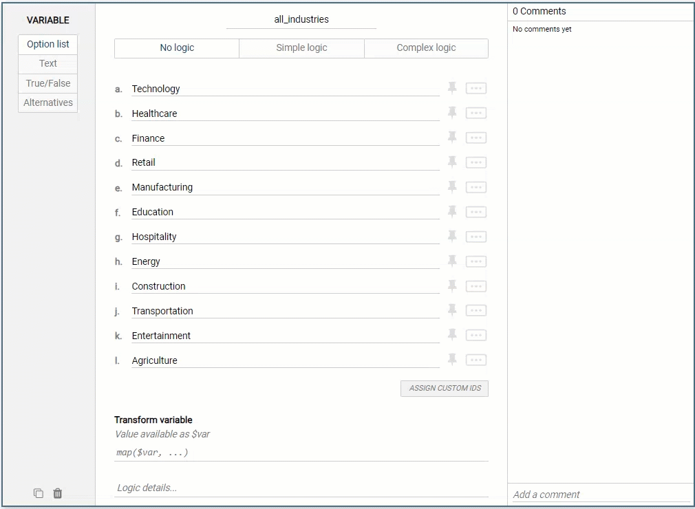 How to alphabetize choices